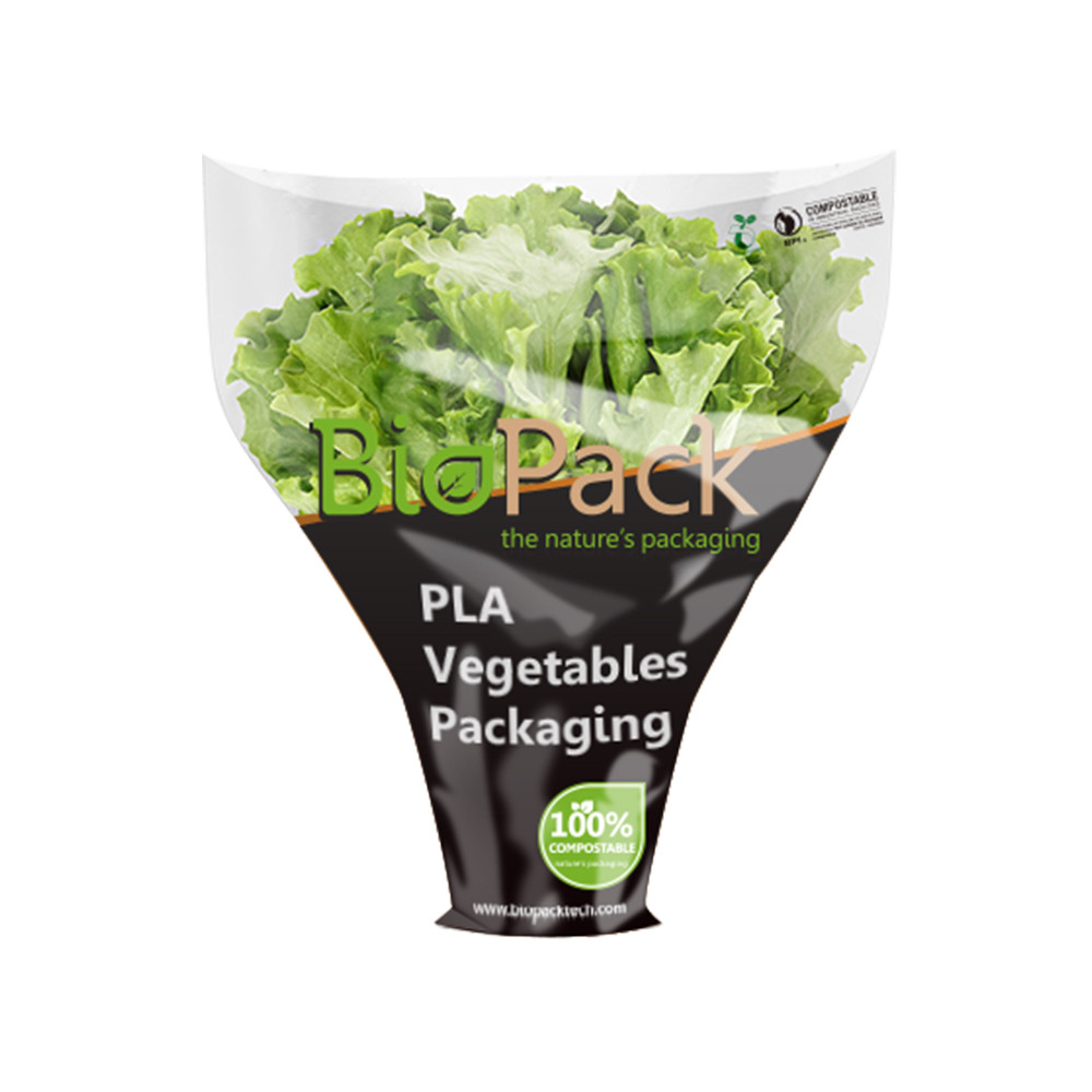 Custom Shaped Printed PLA Clear Compostable Leafy Greens Lettuce Bags ...