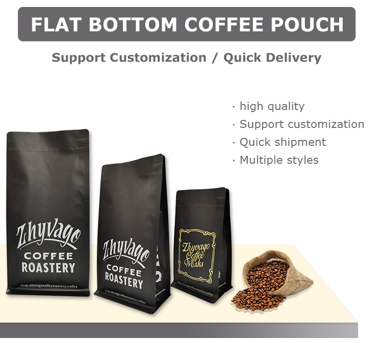 Aluminum Foil Kraft Black Printed Box Bottom Coffee Packaging Bag With ...